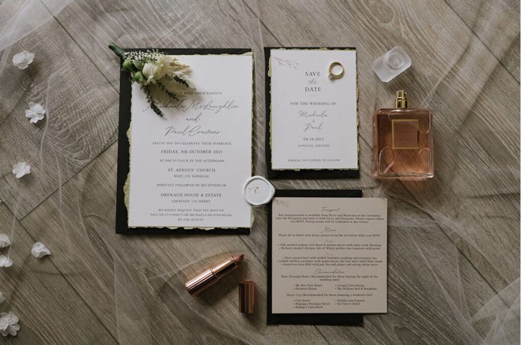 Wedding Gold Deckled Edge Invitations - Hello Snowflake Designs